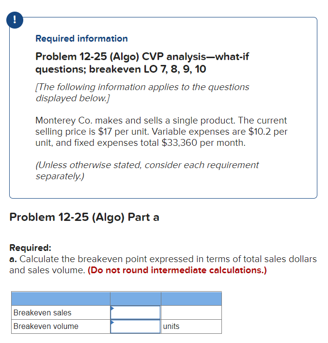 Solved ! Required information Problem 12-25 (Algo) CVP | Chegg.com