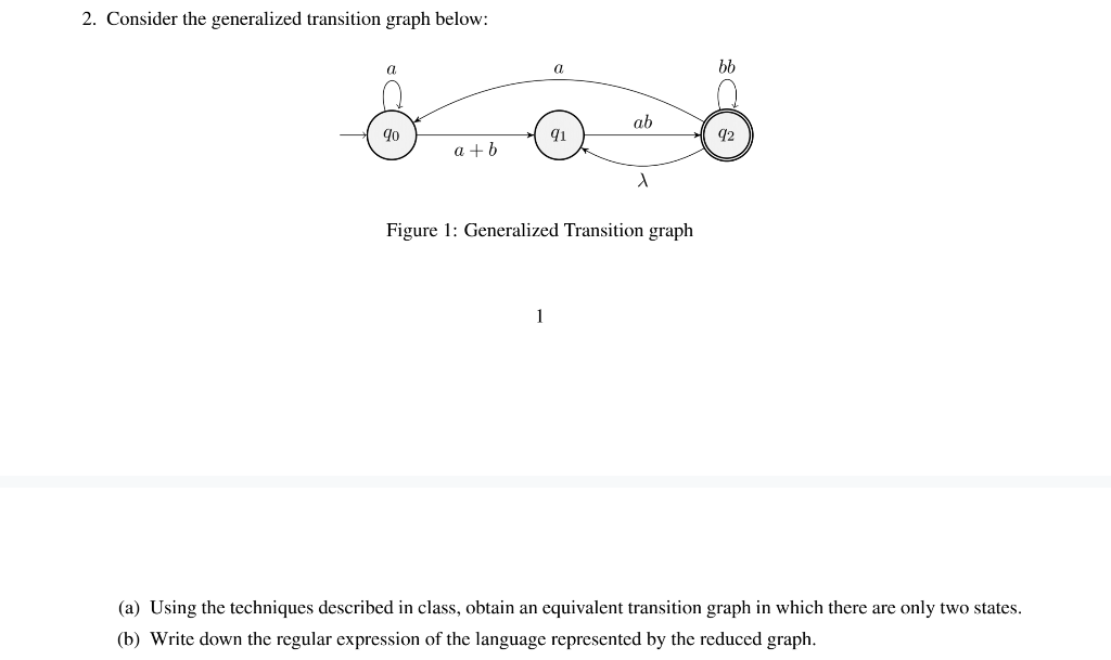 Solved 2. Consider the generalized transition graph below: a | Chegg.com