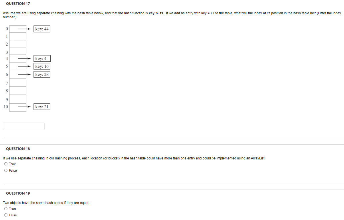 Solved QUESTION 17 Assume we are using separate chaining | Chegg.com