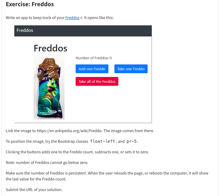 Solved Write an app to keep track of your Freddos. Use html, | Chegg.com