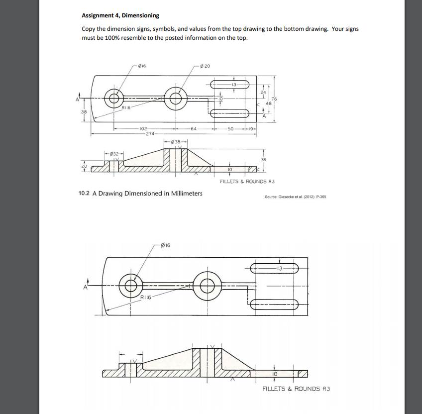 Assignment 4, Dimensioning Copy the dimension signs, | Chegg.com
