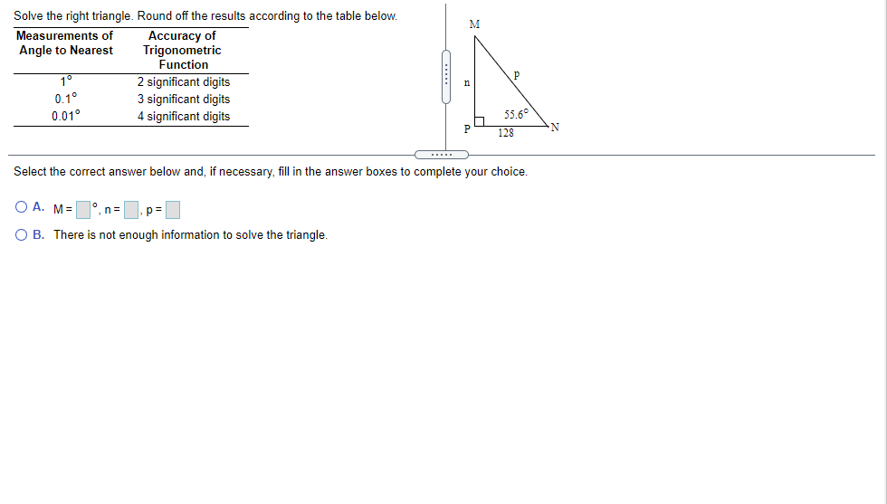 Solved M Solve the right triangle. Round off the results | Chegg.com