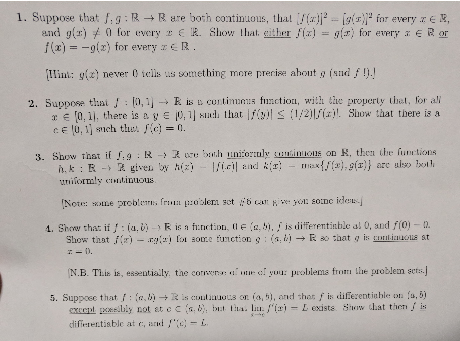Solved 1. Suppose that f,g :R R are both continuous, that | Chegg.com