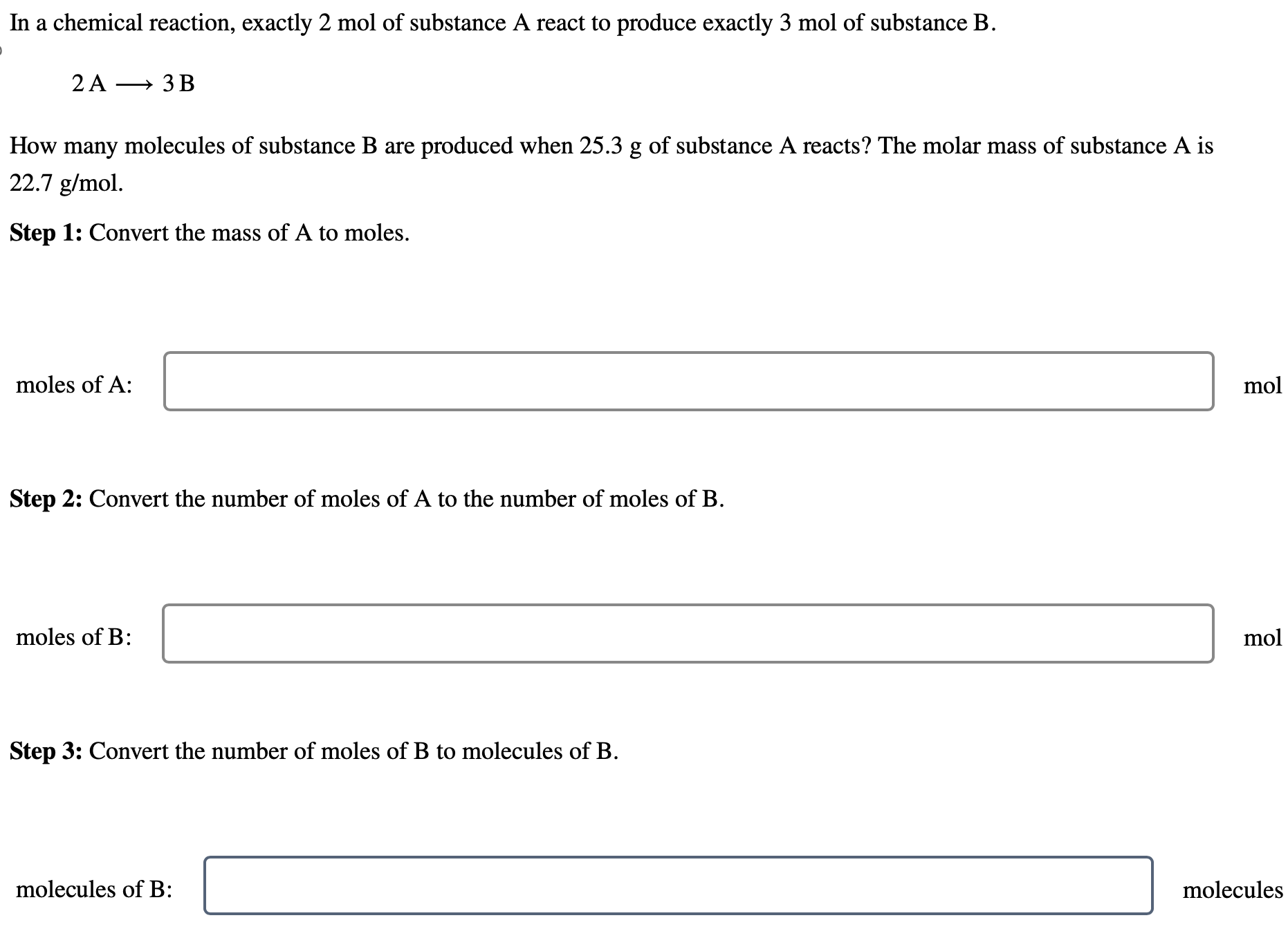 Solved 2 A 3 B How many molecules of substance B are | Chegg.com