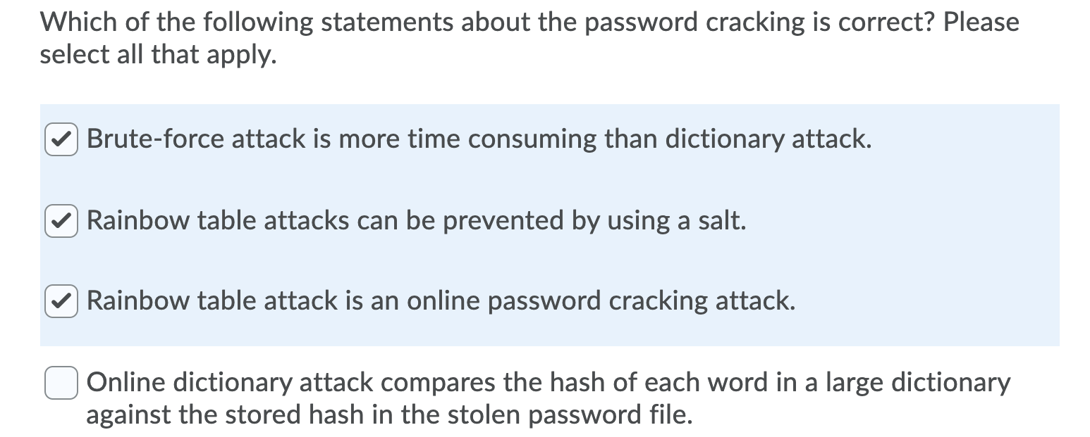 Solved Which of the following statements about the password | Chegg.com