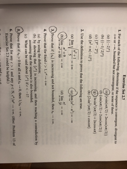 Solved Exercise Set 2.7 1. For each of the following, | Chegg.com