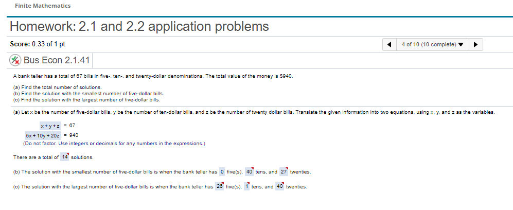 Solved Finite Mathematics Homework: 2.1 and 2.2 application | Chegg.com