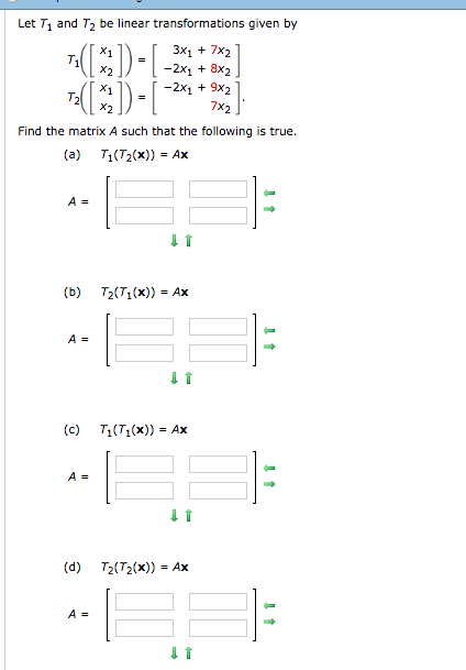 Solved Let T1 and T2 be linear transformations given by 3x1 | Chegg.com