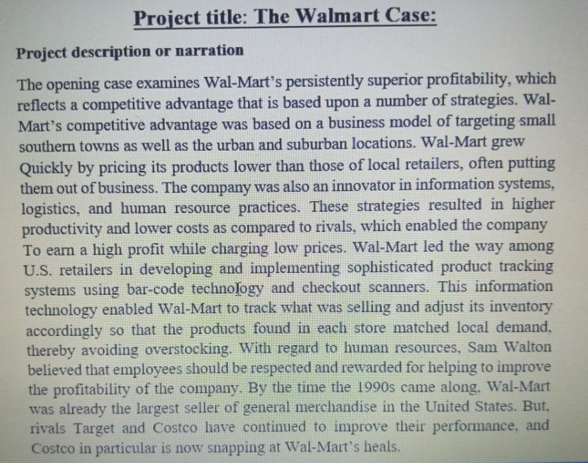 Solved Project title: The Walmart Case: Project description | Chegg.com