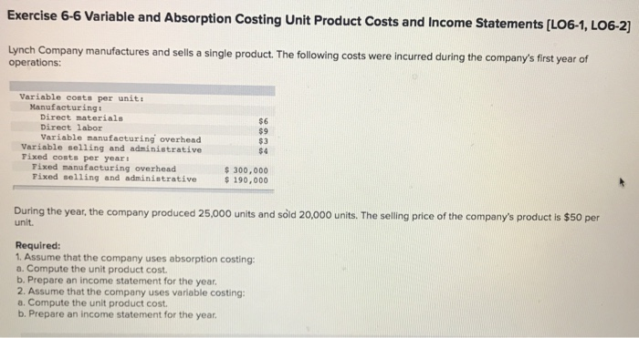 Solved Exercise 6-6 Variable and Absorption Costing Unit | Chegg.com
