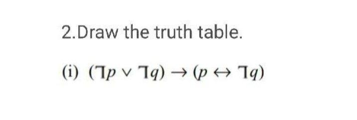 Solved 2.Draw the truth table. (i) (Tp v 19) → (p H 19) | Chegg.com