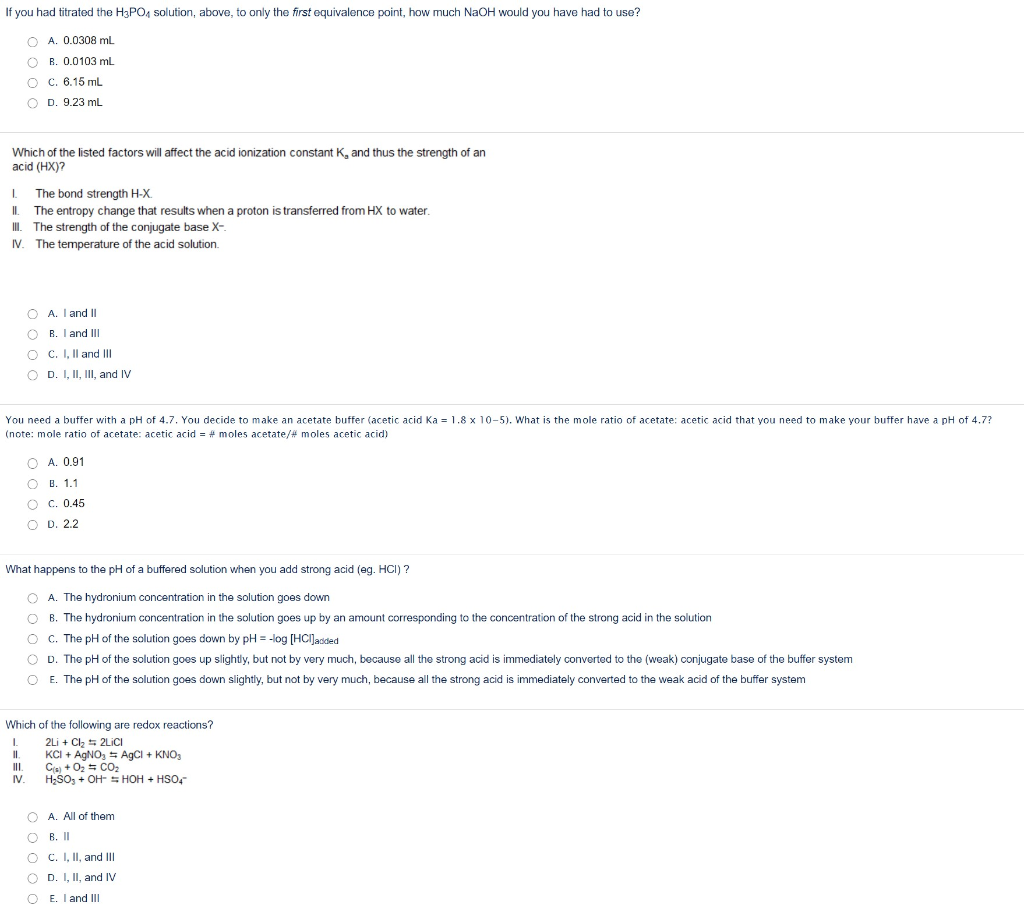 Solved If you had titrated the H3PO, solution, above, to | Chegg.com