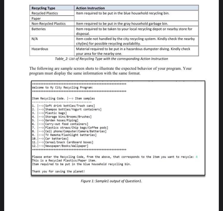 Solved terminated. Question #1(6pts) My City Recycling | Chegg.com