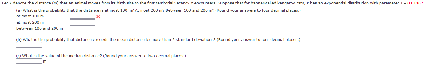 Solved (a) What is the probability that the distance is at | Chegg.com