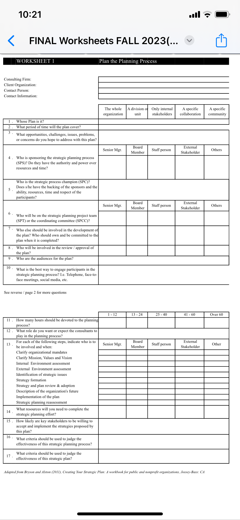 Solved FINAL Worksheets FALL 2023(... WORKSHEET 1 Plan the | Chegg.com