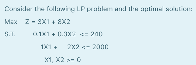 Solved Consider the following LP problem and the optimal | Chegg.com