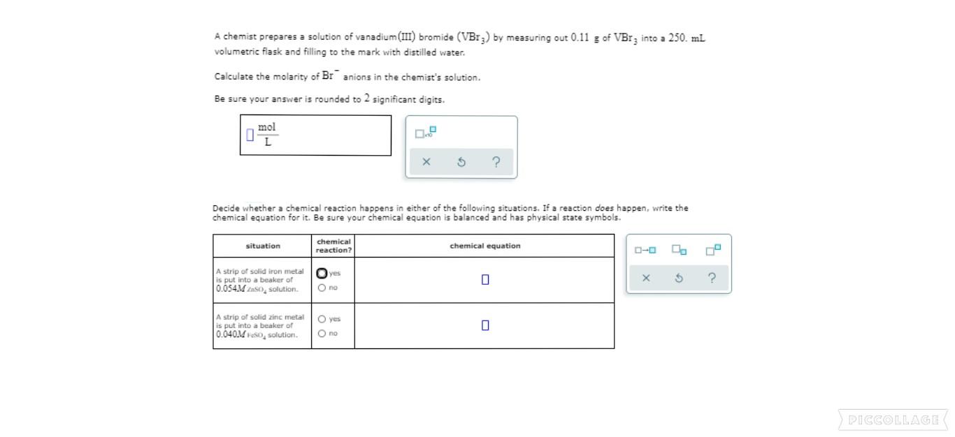 Solved A chemist prepares a solution of vanadium(III) | Chegg.com