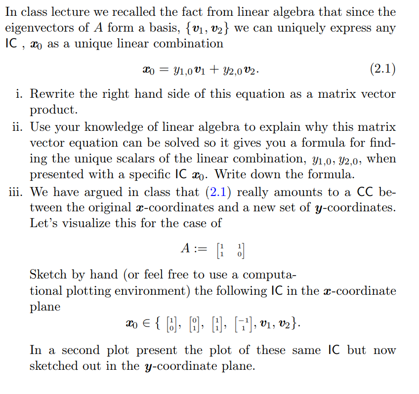 In class lecture we recalled the fact from linear | Chegg.com