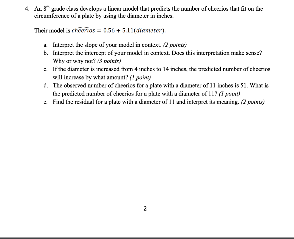 Solved 4. An 8th grade class develops a linear model that | Chegg.com