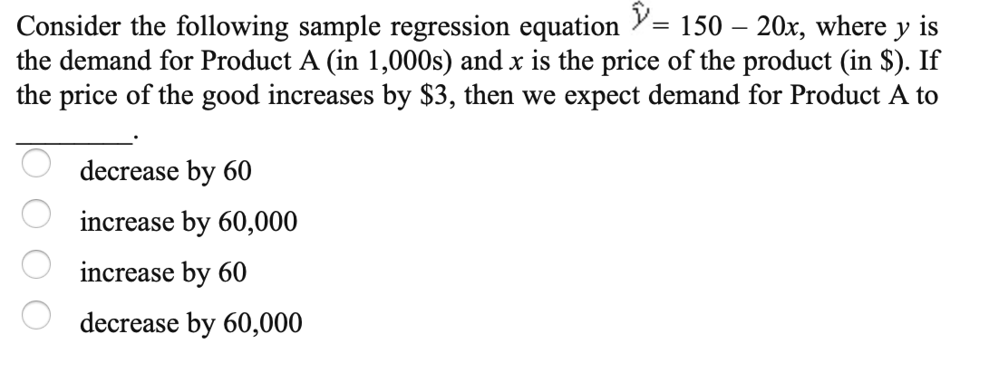 Solved Consider the following sample regression equation V= | Chegg.com