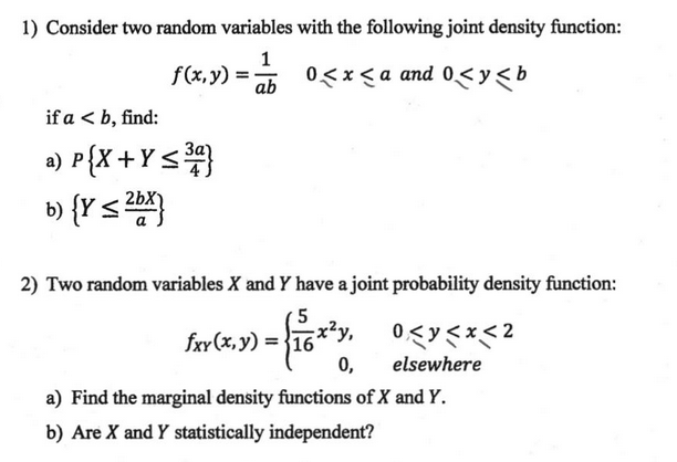 Solved 1) Consider two random variables with the following | Chegg.com