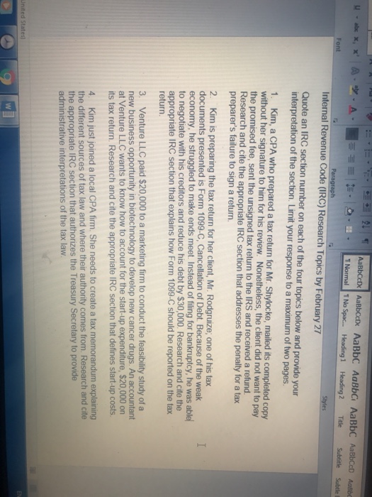 Solved Quote an IRC section number on each of the four | Chegg.com