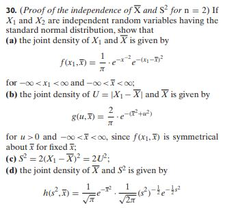 30. (Proof of the independence of X and S for n = 2) | Chegg.com