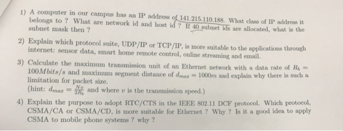 Solved 1) A computer in our campus has an IP address of | Chegg.com