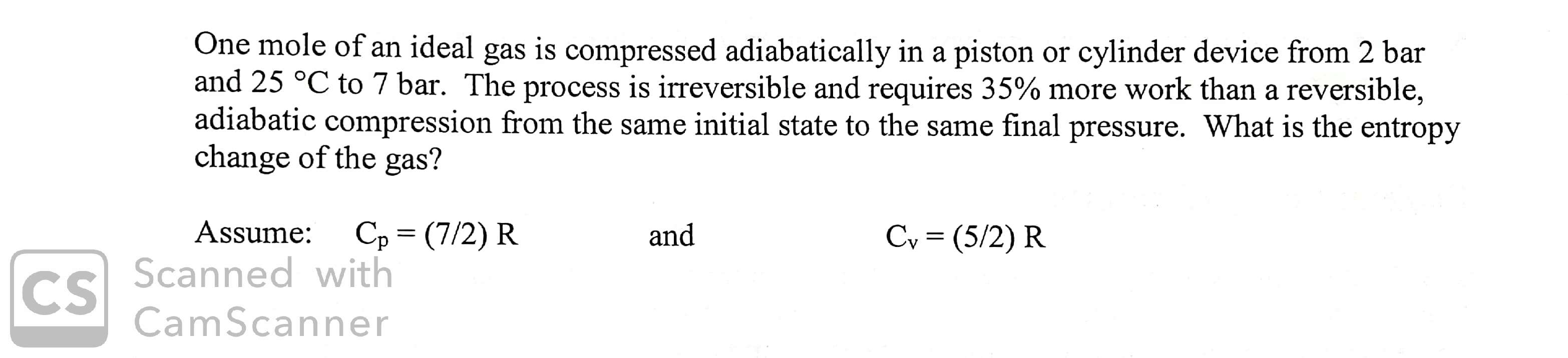 Solved One mole of an ideal gas is compressed adiabatically | Chegg.com