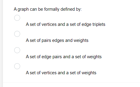 Solved A graph can be formally defined by: A set of vertices | Chegg.com