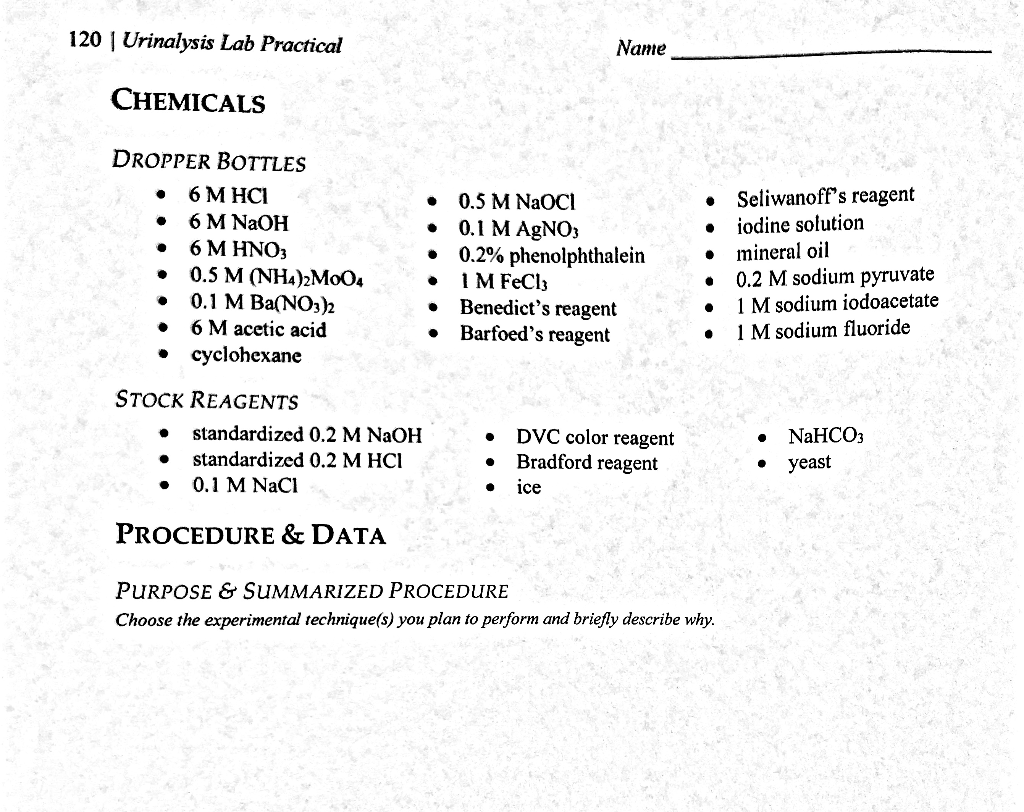 URINALYSIS LABORATORY PRACTICAL Name Section Dale TA | Chegg.com