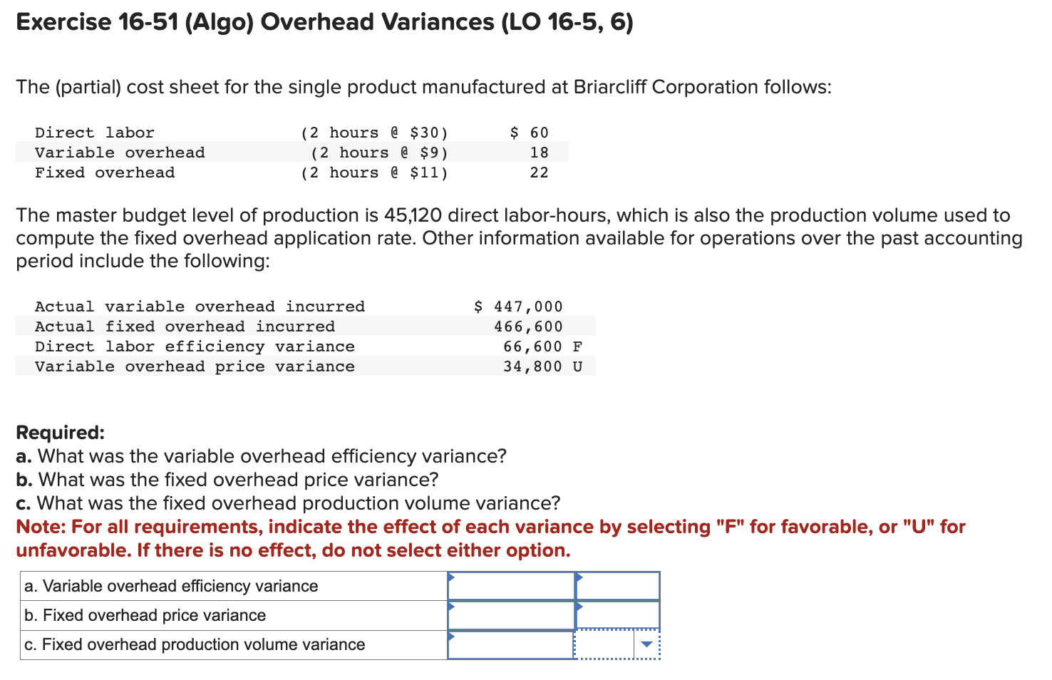 Solved Exercise 16-51 (Algo) Overhead Variances (LO 16-5, 6) | Chegg.com