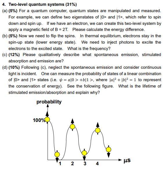 Solved 4. Two-level quantum systems (31%) (a) (5%) For a | Chegg.com