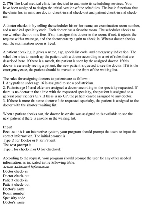 Solved 2. (70) The local medical clinic has decided to | Chegg.com