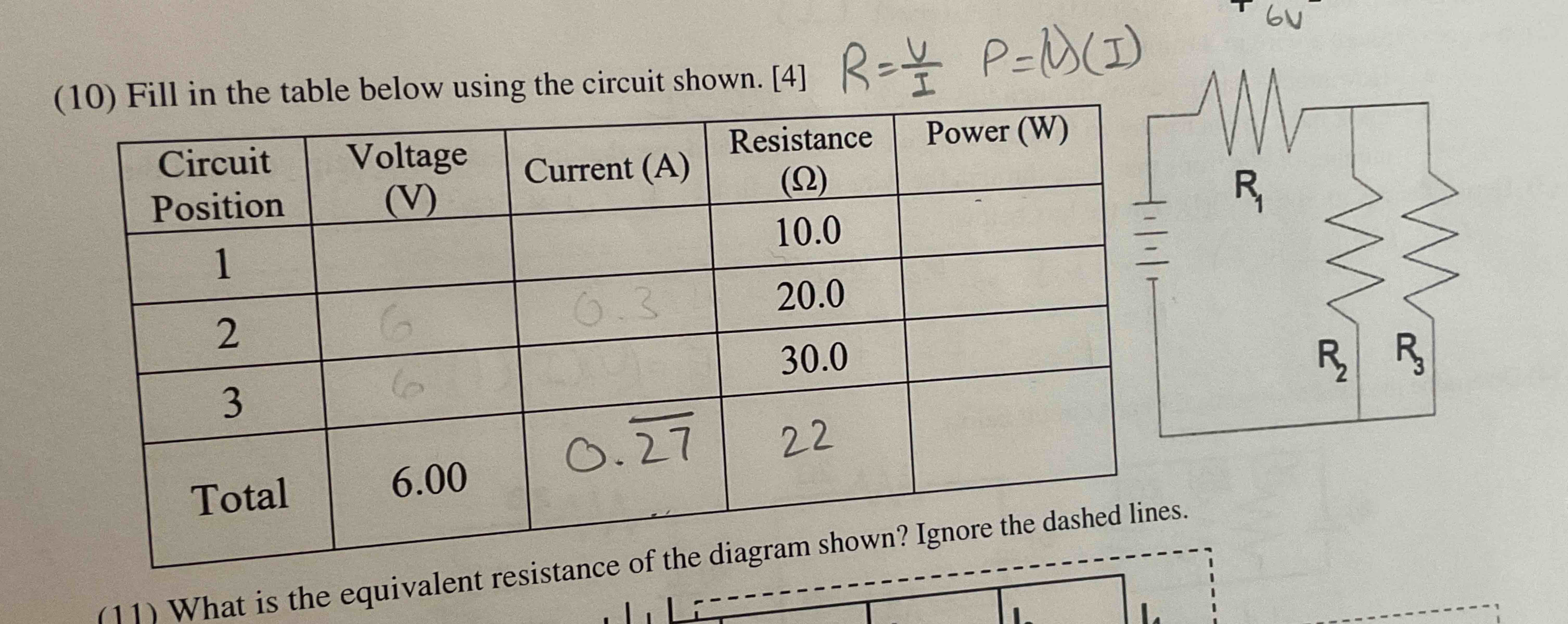 Solved (10) ﻿Fill in ﻿the table below using the circuit | Chegg.com