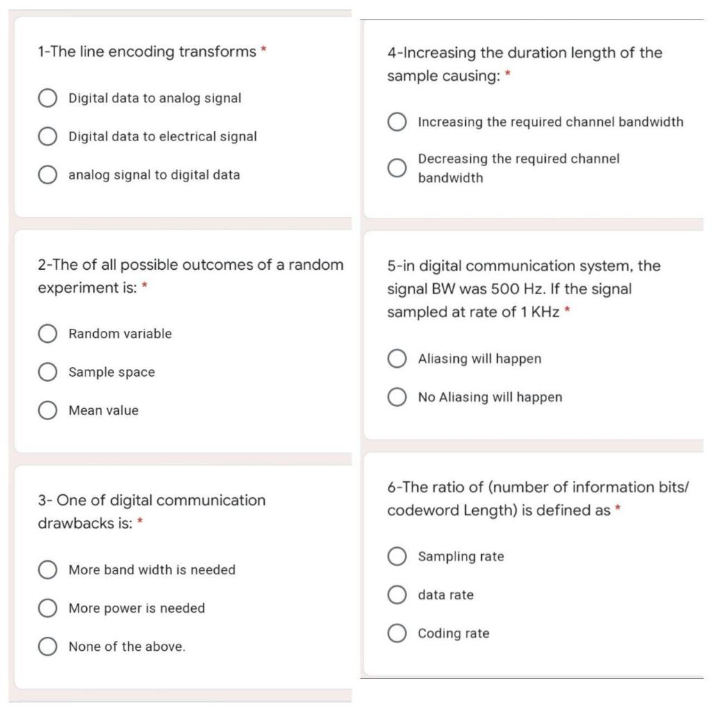 Solved * 1-The line encoding transforms 4-Increasing the | Chegg.com