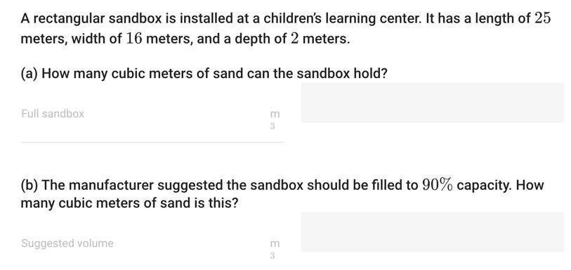 Solved A rectangular sandbox is installed at a children's | Chegg.com