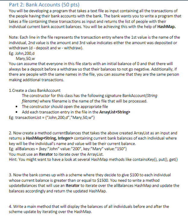 Solved Part 2: Bank Accounts (50 pts) You will be developing | Chegg.com