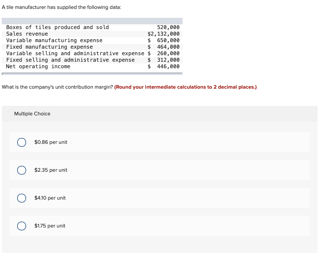 Solved A tile manufacturer has supplied the following data: | Chegg.com