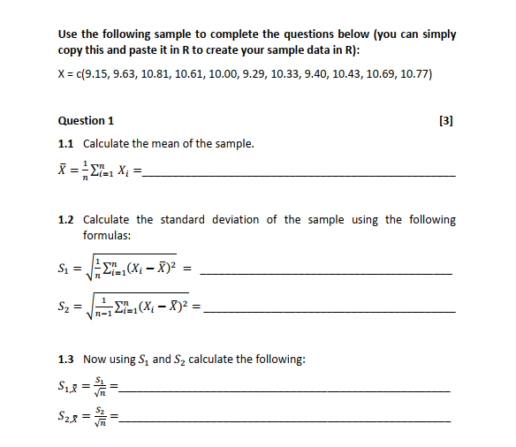 Solved Use the following sample to complete the questions | Chegg.com