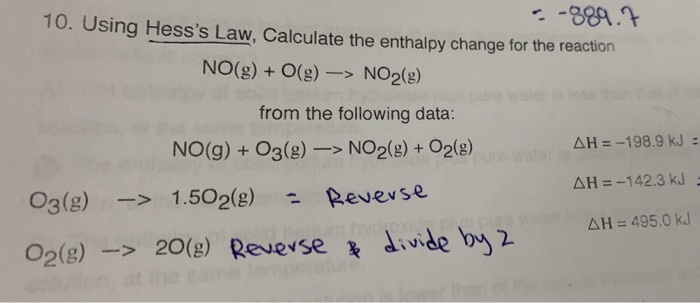 Solved 10. Using Hess's Law, Calculate the enthalpy change | Chegg.com