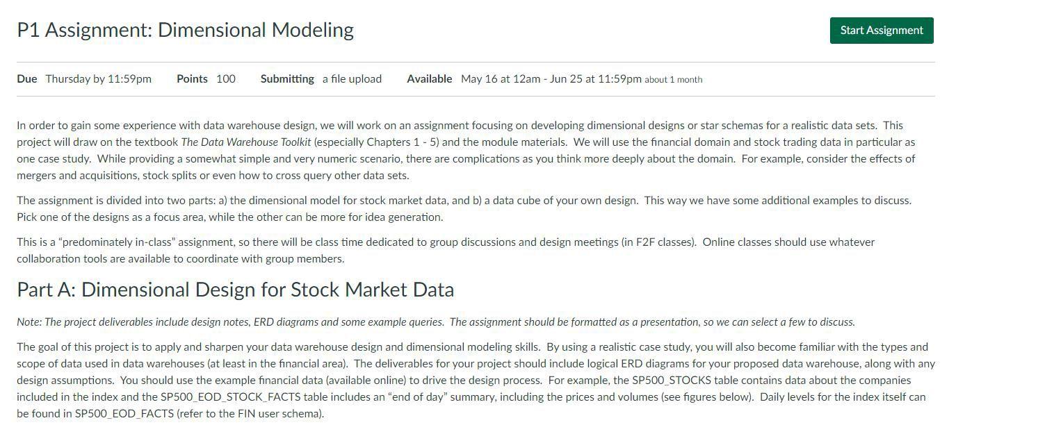 P1 Assignment: Dimensional Modeling Start Assignment | Chegg.com