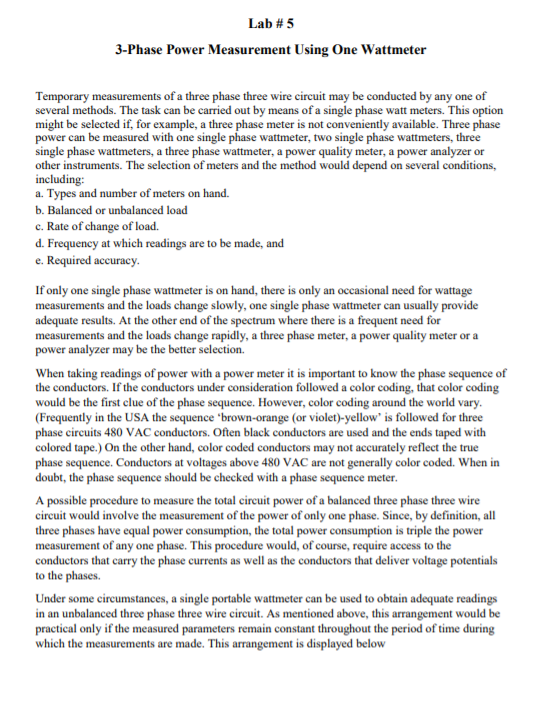 Solved Lab# 5 3-Phase Power Measurement Using One Wattmeter | Chegg.com