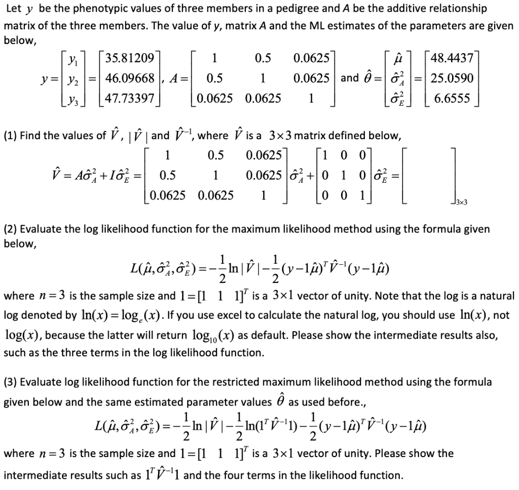 Let y be the phenotypic values of three members in a | Chegg.com