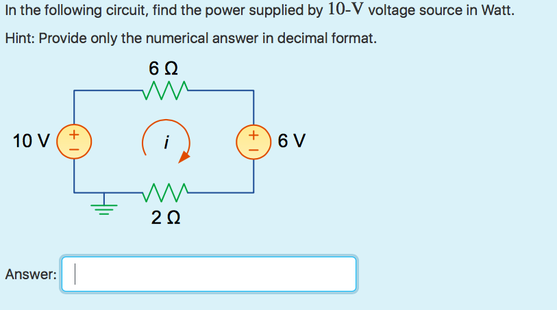 Solved In the following circuit, find the power supplied by | Chegg.com