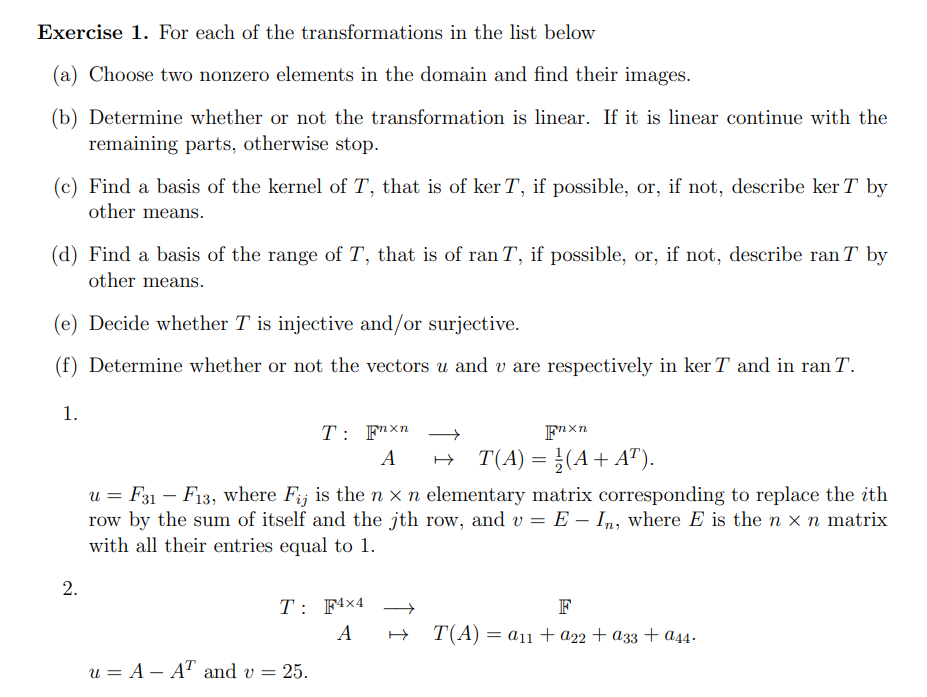Solved Exercise 1. ﻿For each of the transformations in the | Chegg.com