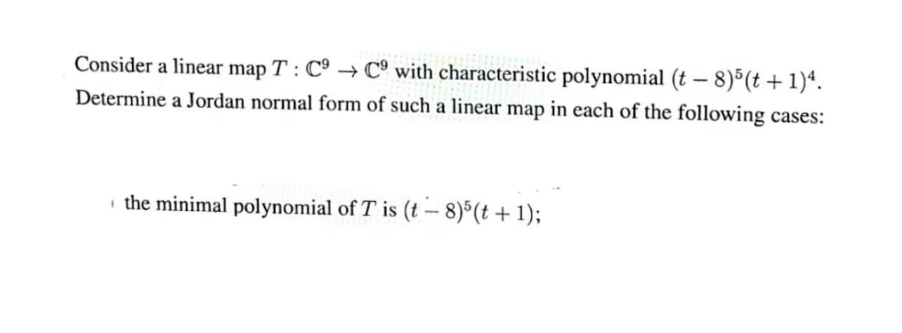 Solved Consider a linear map T : C9 → Cº with characteristic | Chegg.com