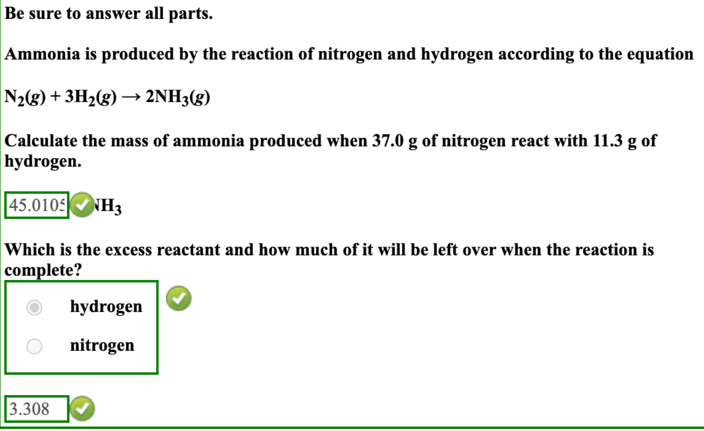 Solved Be sure to answer all parts.Ammonia is produced by | Chegg.com