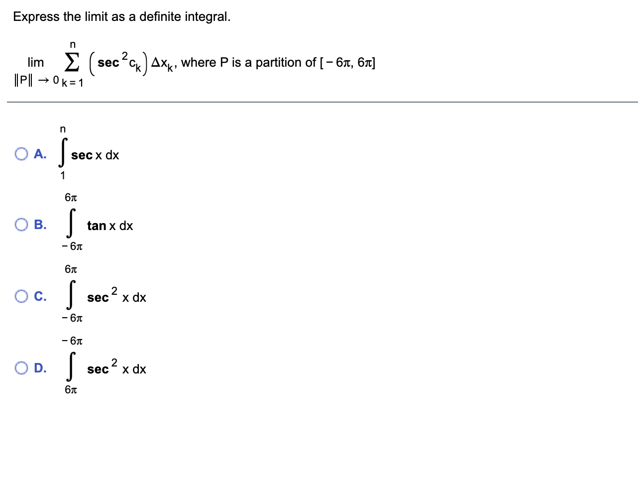 Solved Express the limit as a definite integral. n lim Σ | Chegg.com