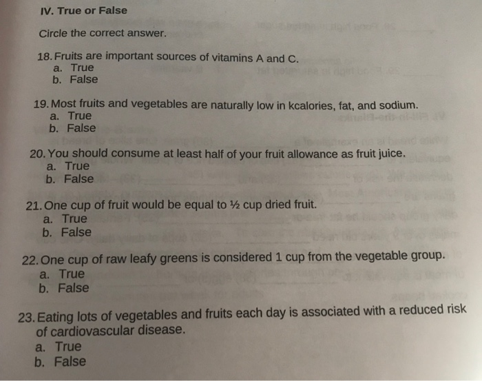 Solved IV. True or False Circle the correct answer. 18. | Chegg.com